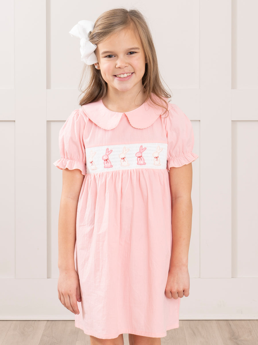 Soft Pink Smocked Bunny Dress – Marie Nicole Clothing