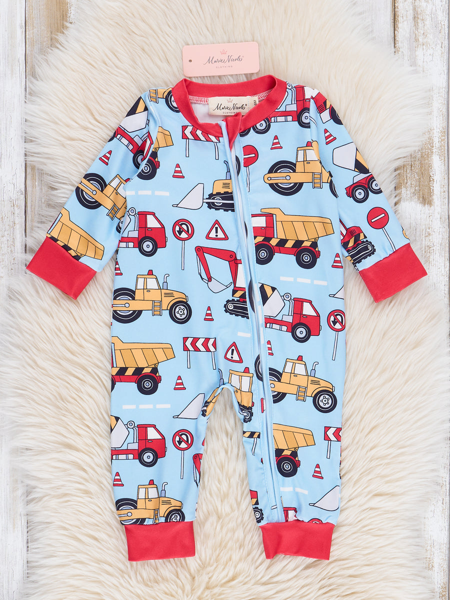 Blue Construction Work Sleeper Pajamas - Marie Nicole Clothing