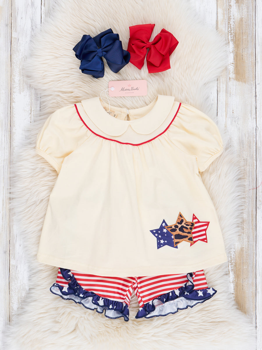 Red, White & Blue Embroidered Stars Ruffle Outfit – Marie Nicole Clothing