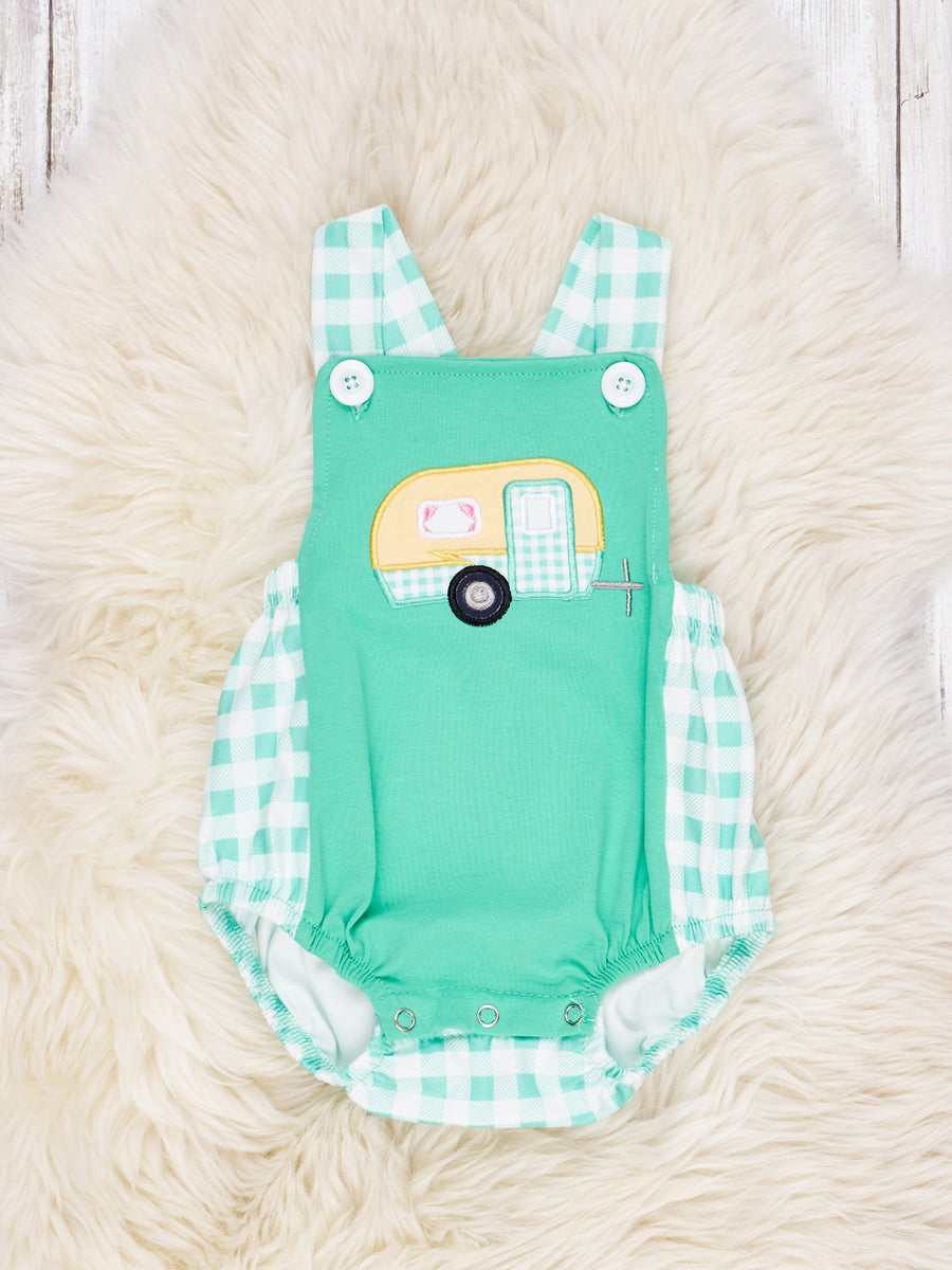 Mint Gingham Camper Romper - Marie Nicole Clothing