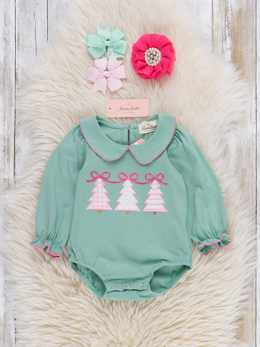 Pastel Evergreen Embroidered Bubble Romper – Marie Nicole Clothing
