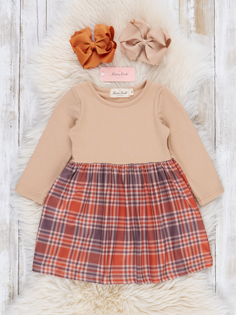 Tan Fall Plaid Dress – Marie Nicole Clothing