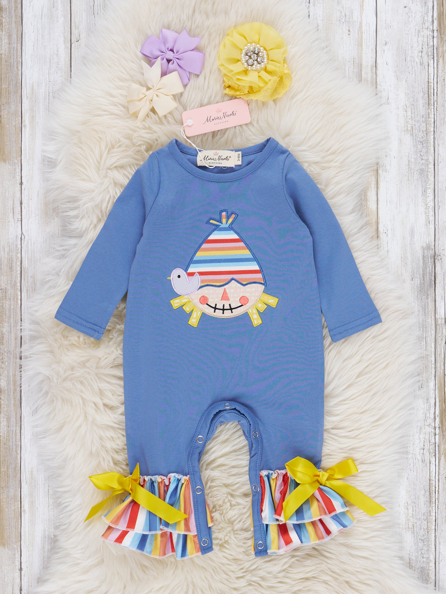 Chambray Rainbow Scarecrow Ruffle Romper – Marie Nicole Clothing