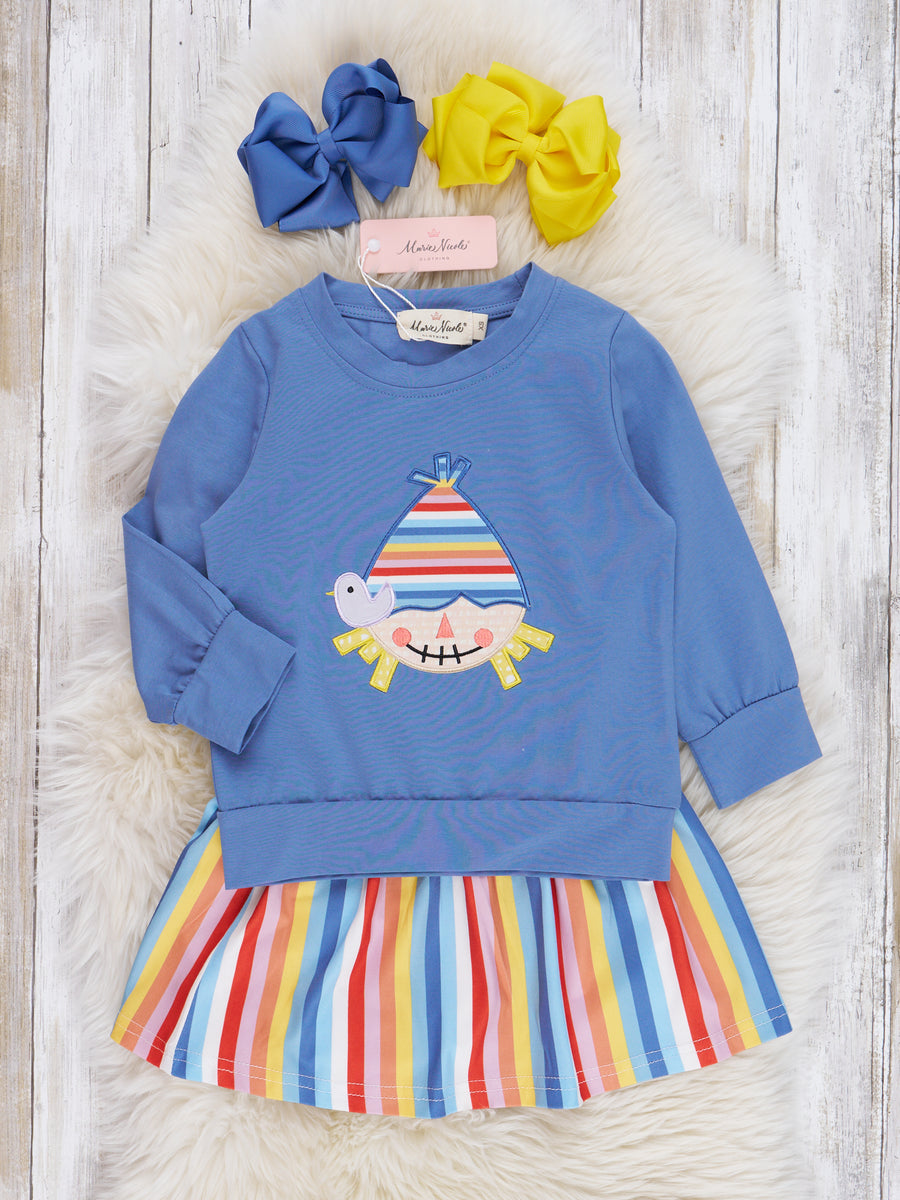 Chambray Rainbow Scarecrow Outfit - Marie Nicole Clothing