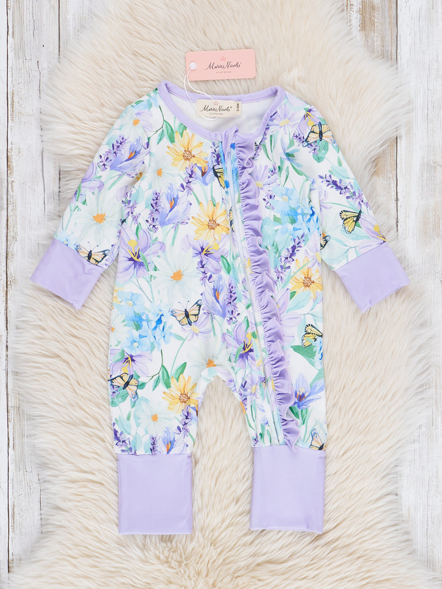 Lavender Daisy Garden Ruffle Sleeper Pajamas – Marie Nicole Clothing