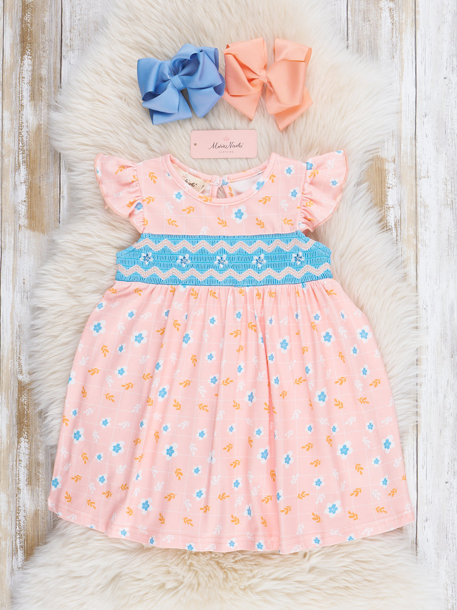 Peachy Blossoms Smocked Ruffle Dress – Marie Nicole Clothing