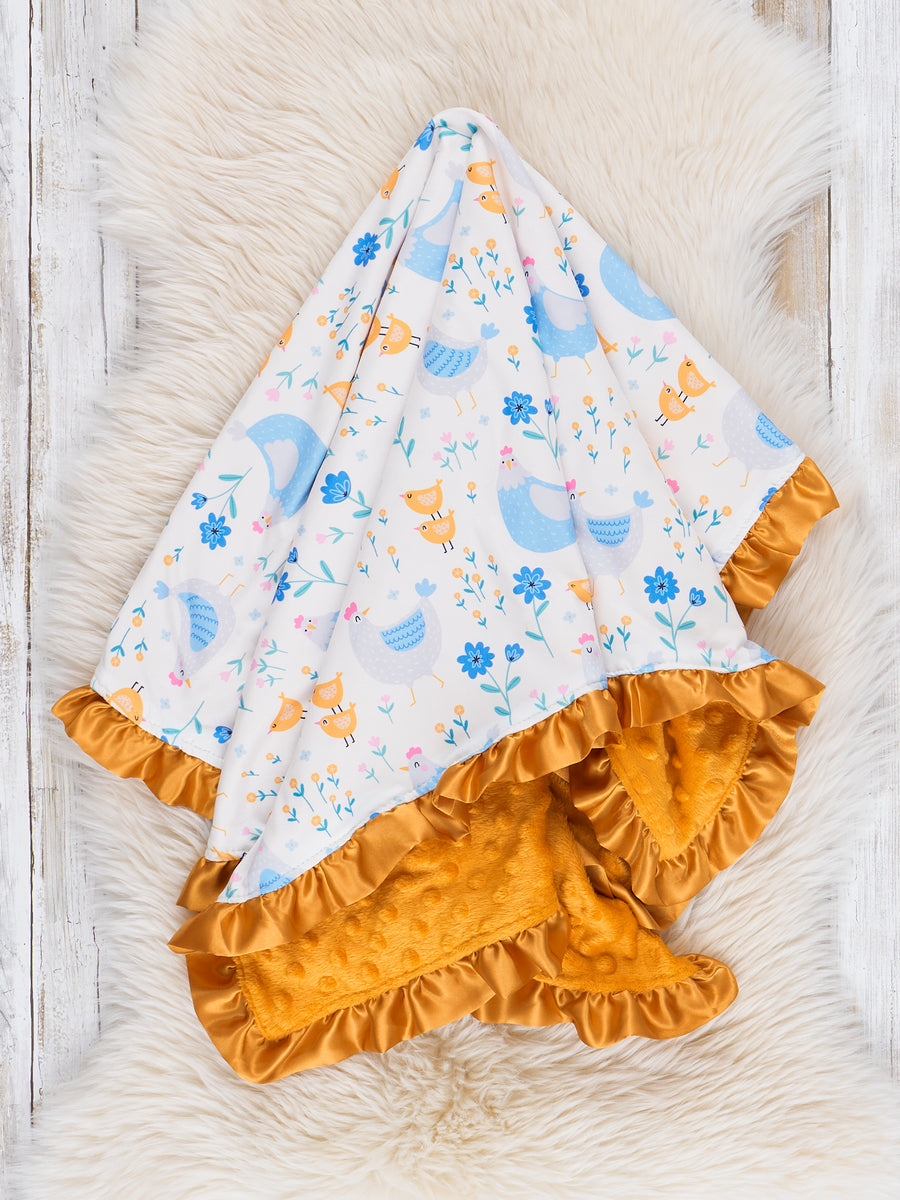 Golden Chickadee Minky Blanket - Marie Nicole Clothing