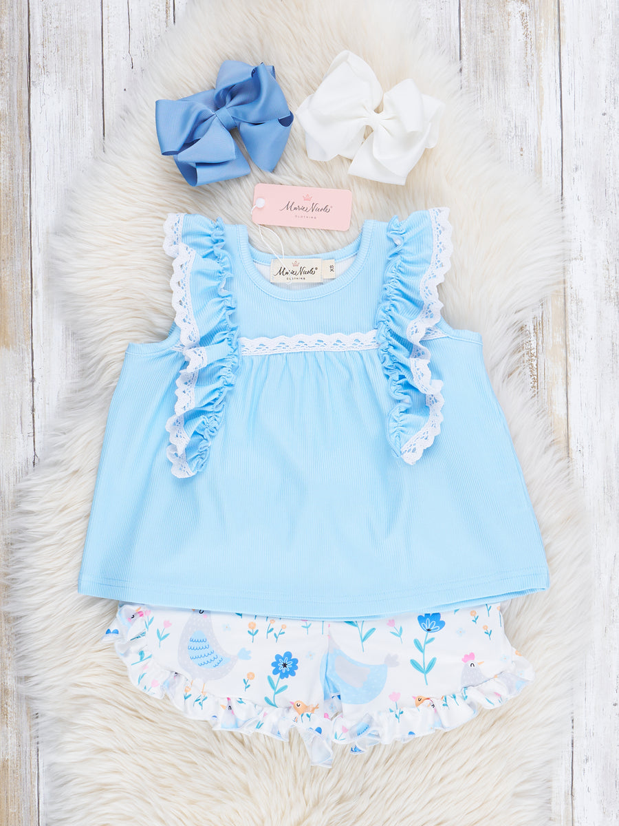 Light Blue Chickadee Bloomers Outfit – Marie Nicole Clothing