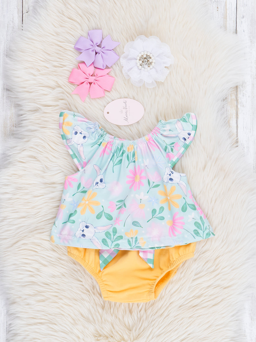 Pink & Green Gingham Bunny Ruffle Top & Bloomers Set – Marie Nicole ...