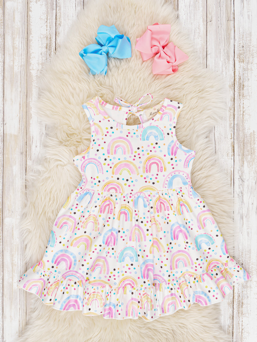 Vibrant Rainbow Ruffle Dress – Marie Nicole Clothing