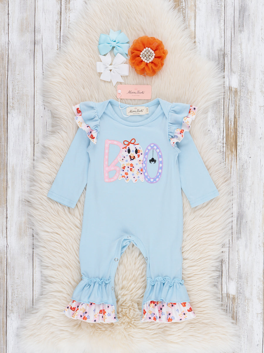 Lil’ Miss Boo Embroidered Ruffle Romper - Marie Nicole Clothing