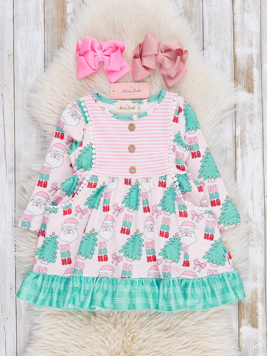 Soft Pink & Teal Jolly Ruffle Dress - Marie Nicole Clothing