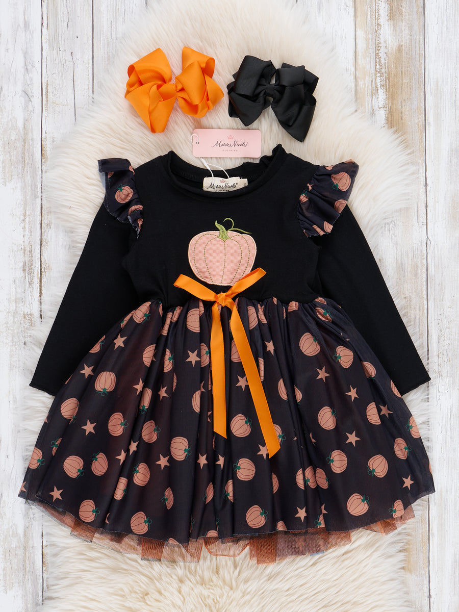 Black & Orange Starry Pumpkin Tulle Dress – Marie Nicole Clothing