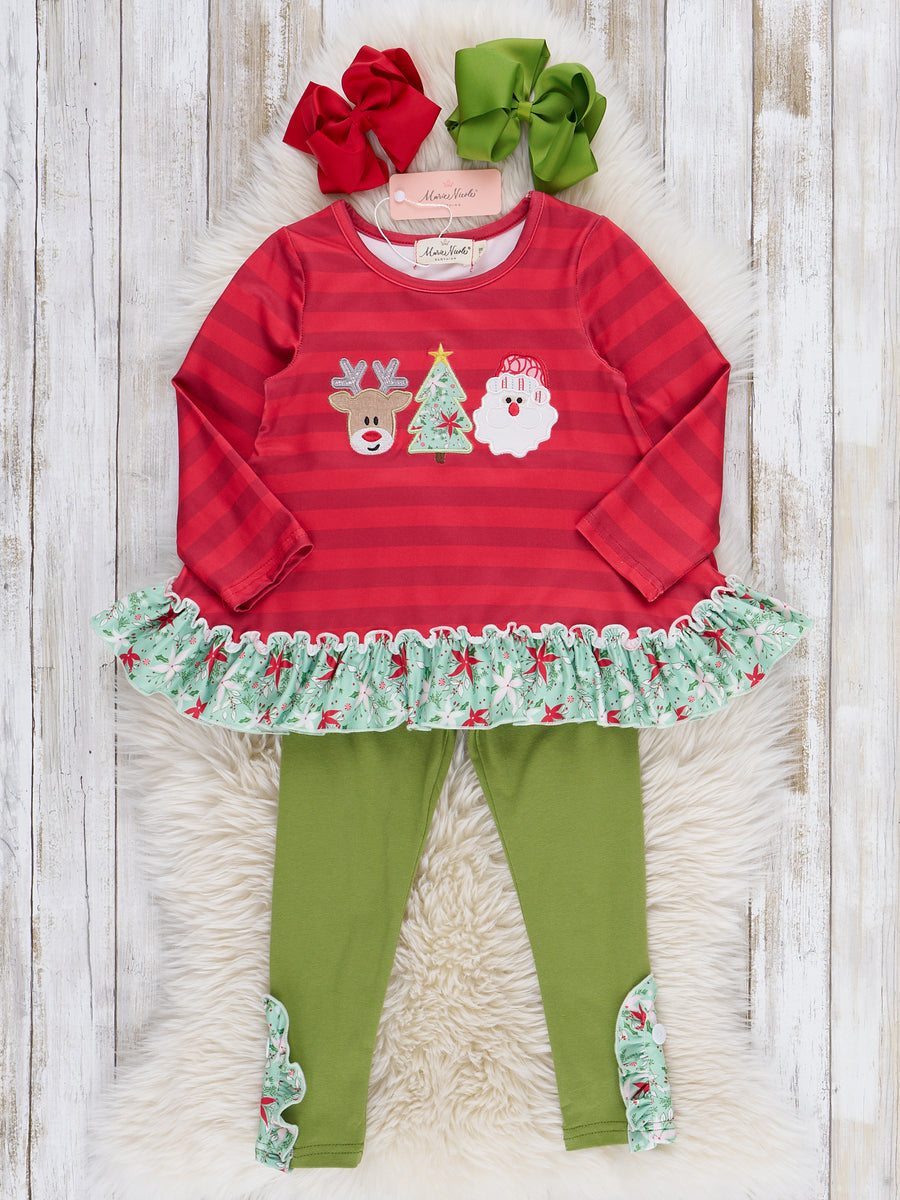 Jolly Reindeer Striped Ruffle Outfit – Marie Nicole Clothing