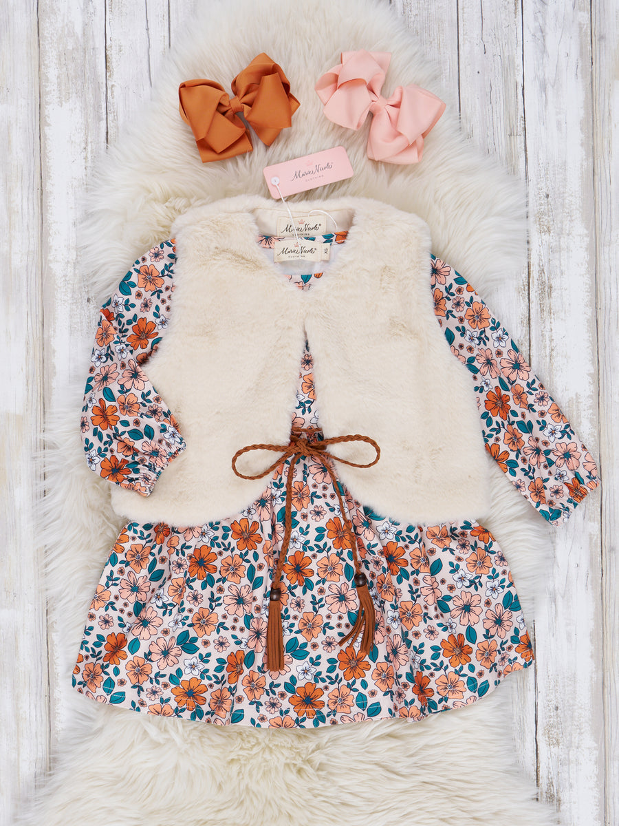 Peachy Blooms Fur Vest Outfit - Marie Nicole Clothing