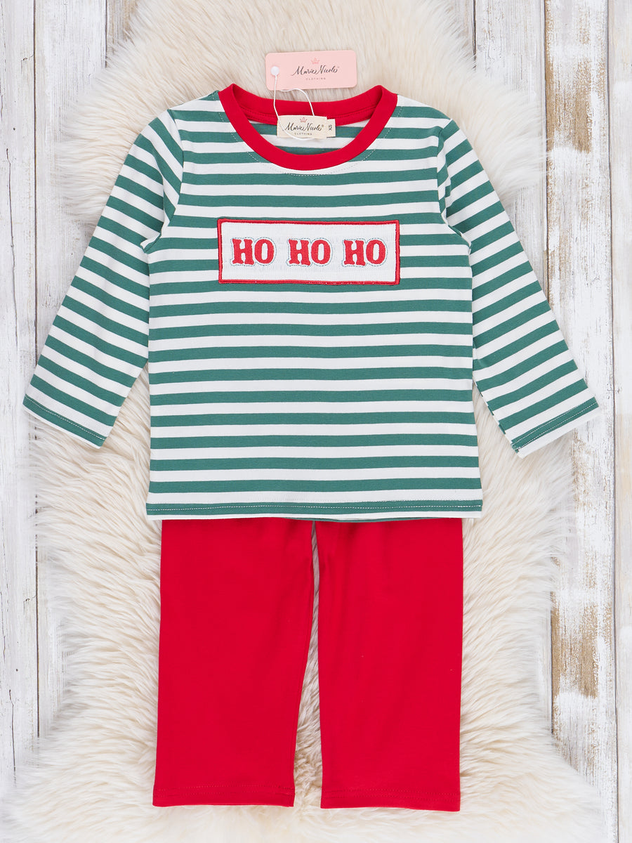 Red & Green Smocked "Ho Ho Ho" Outfit – Marie Nicole Clothing