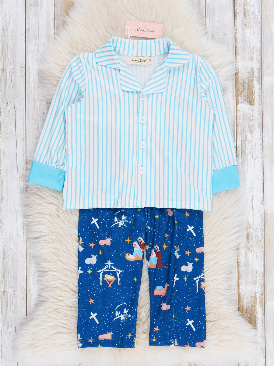 Blue Nativity Pajamas – Marie Nicole Clothing