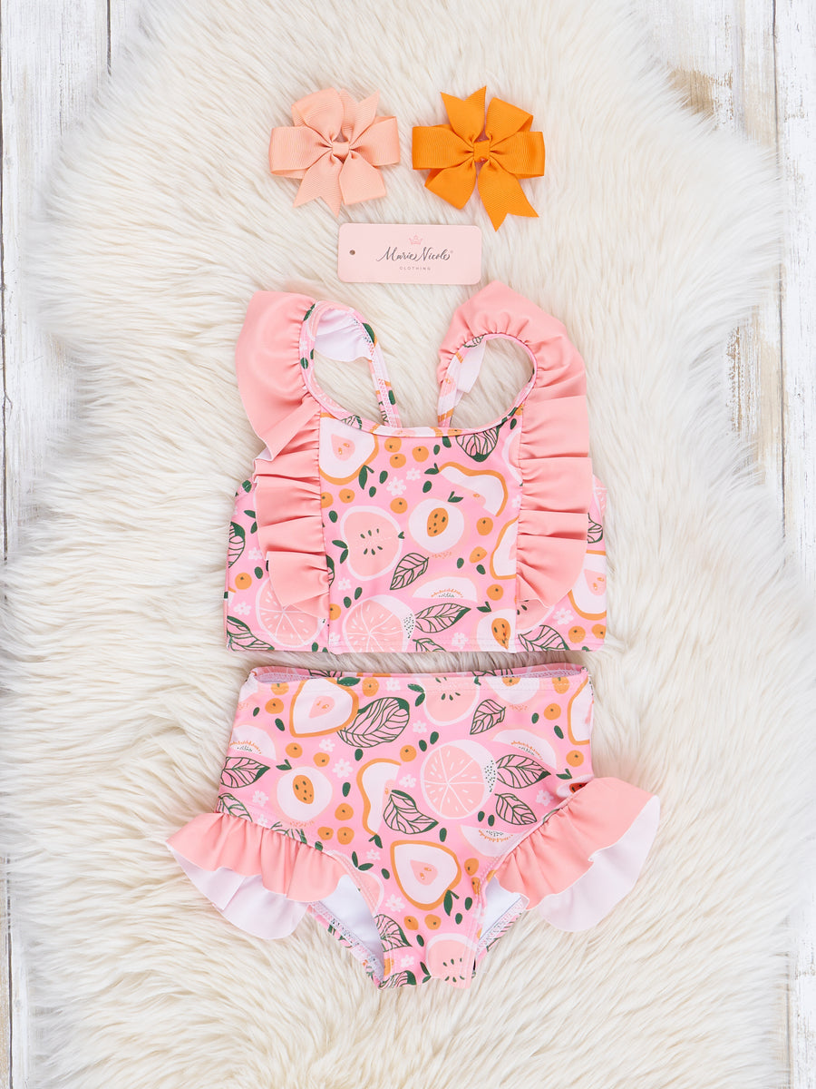 Pink Peaches Ruffle Swimsuit – Marie Nicole Clothing