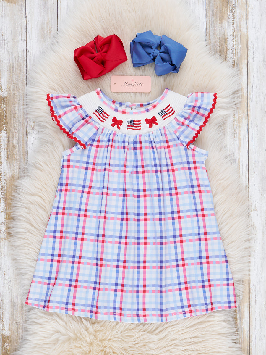 Flag Parade Plaid Flutter Dress – Marie Nicole Clothing