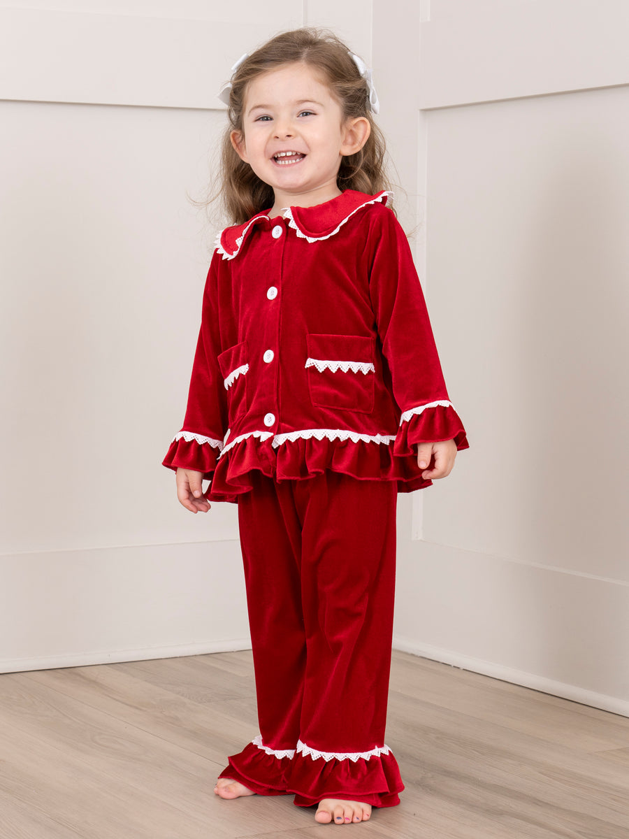 Ruby Velvet Ruffle Pajamas – Marie Nicole Clothing