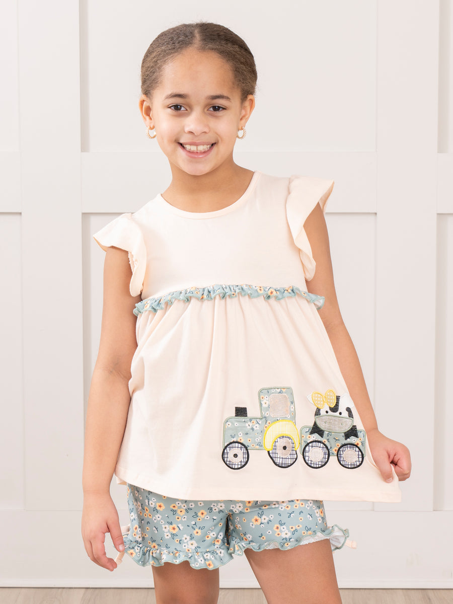 Peach Embroidered Cow Train Outfit – Marie Nicole Clothing