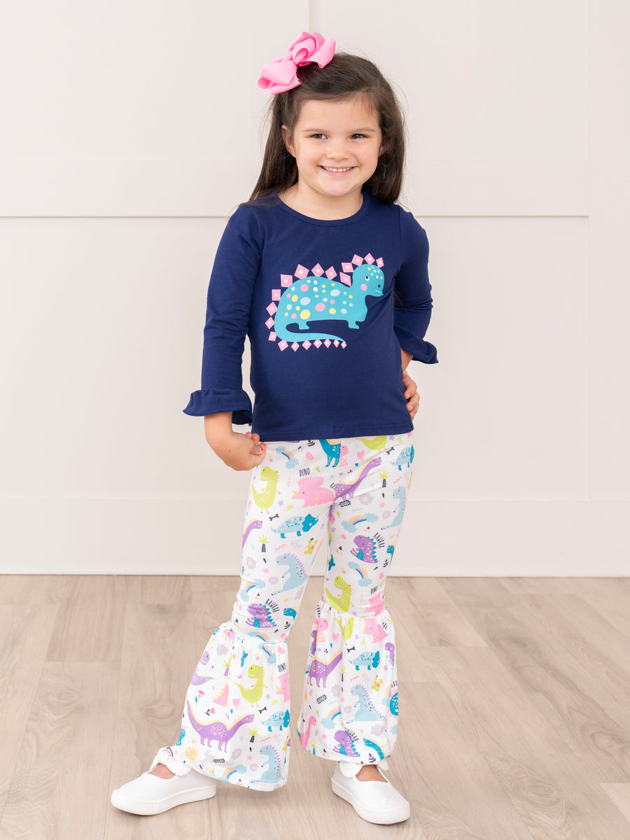 Navy & Teal Brontosaurus Bell Bottom Outfit – Marie Nicole Clothing