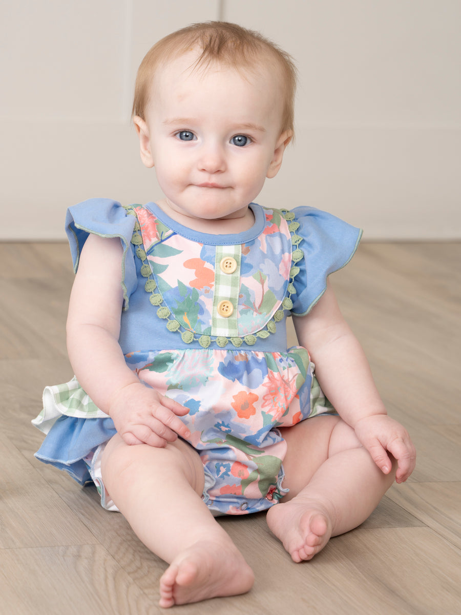 Springtime Flutter Floral Ruffle Bubble Romper - Marie Nicole Clothing
