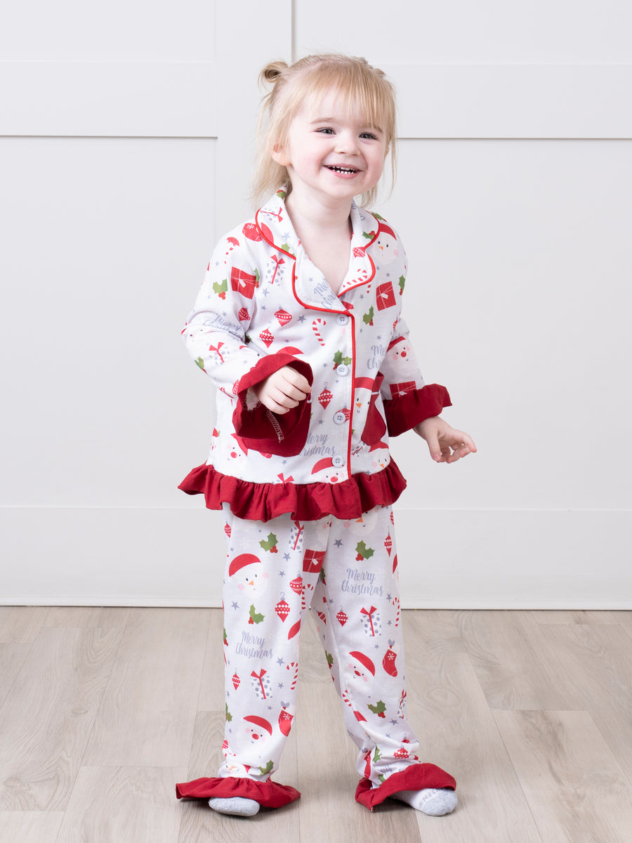 Grey & Red Holly Christmas Ruffle Pajamas – Marie Nicole Clothing