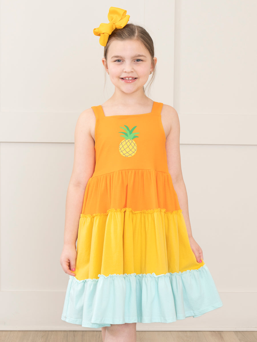 Tiered Colorblock Dress - Pineapple – Marie Nicole Clothing