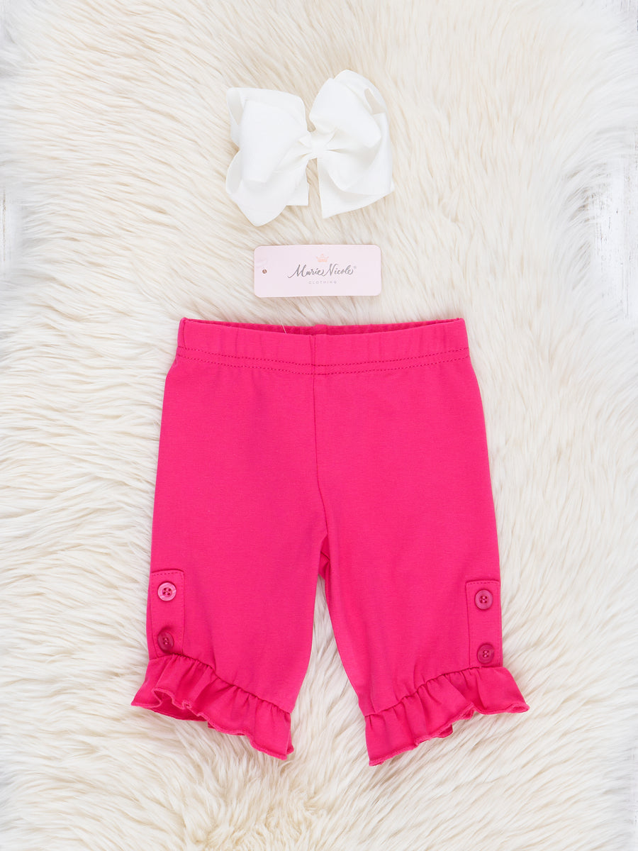 Cotton Button Ruffle Shorts - Hot Pink - Marie Nicole Clothing