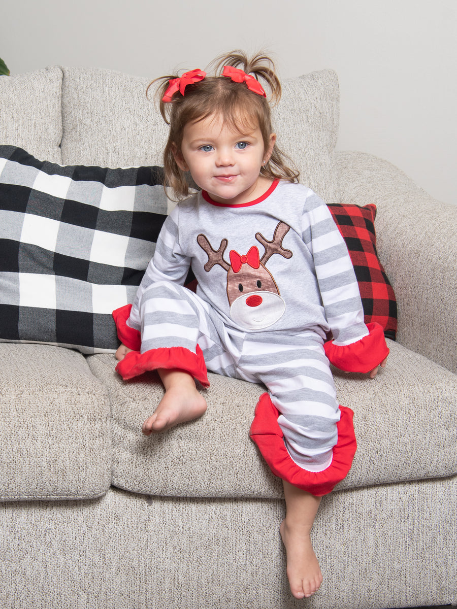 Striped Reindeer Pajamas - Boys & Girls – Marie Nicole Clothing