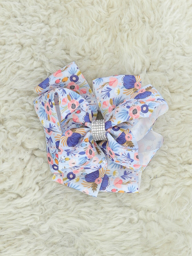 Coral & Blue Floral Bow – Marie Nicole Clothing
