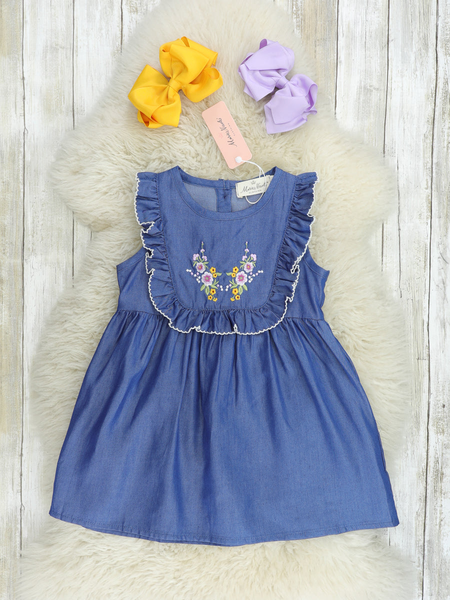 Chambray Floral Bib Collar Dress – Marie Nicole Clothing