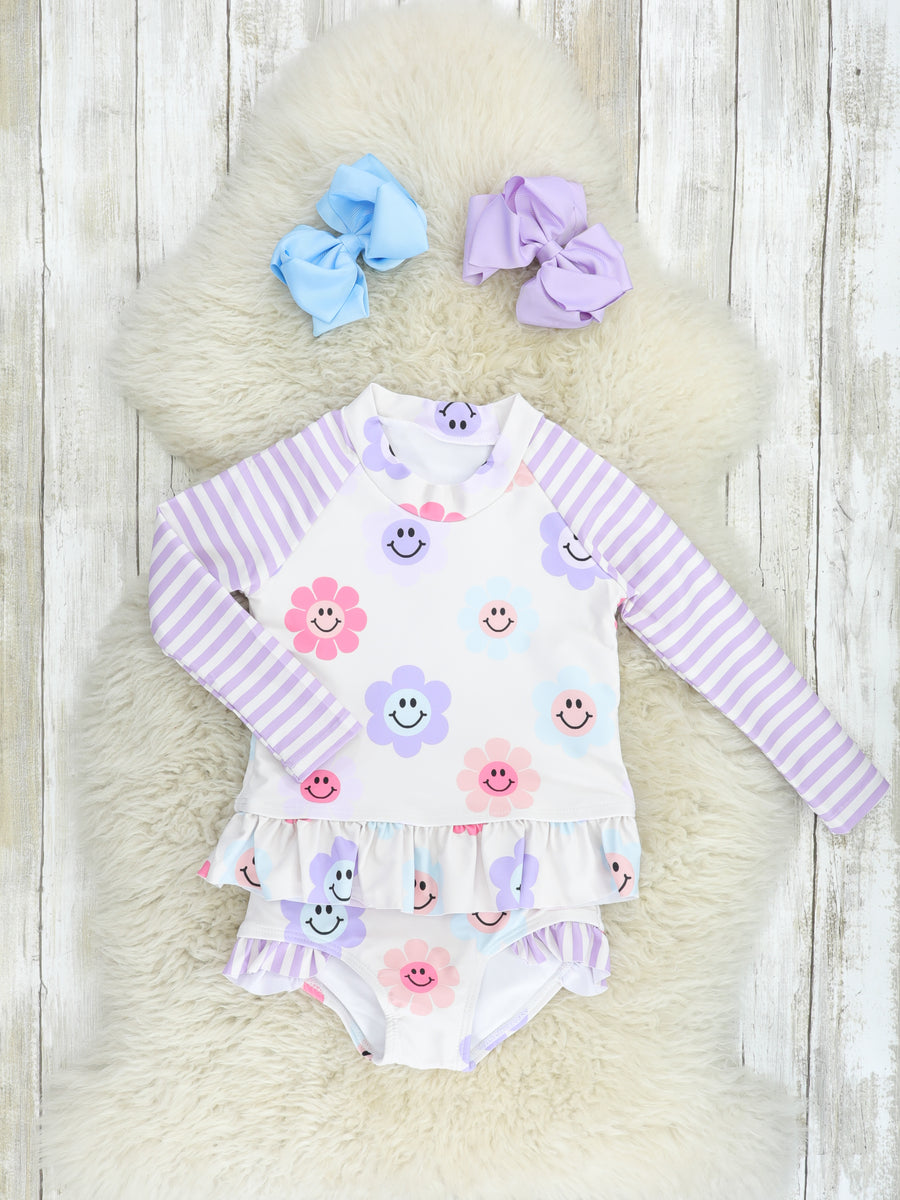 Smiley Floral Rash Guard Swimsuit – Marie Nicole Clothing