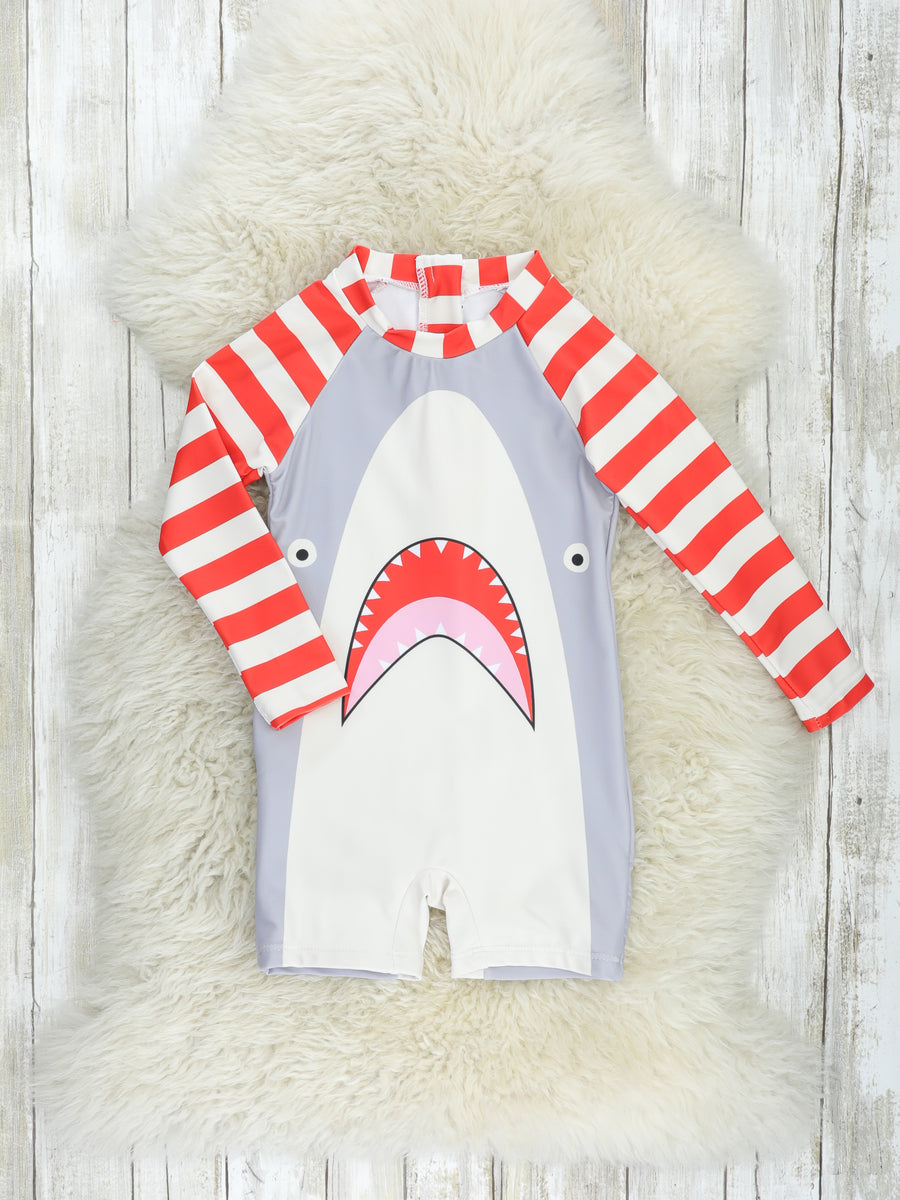 Striped Shark Rash Guard Swimsuit – Marie Nicole Clothing