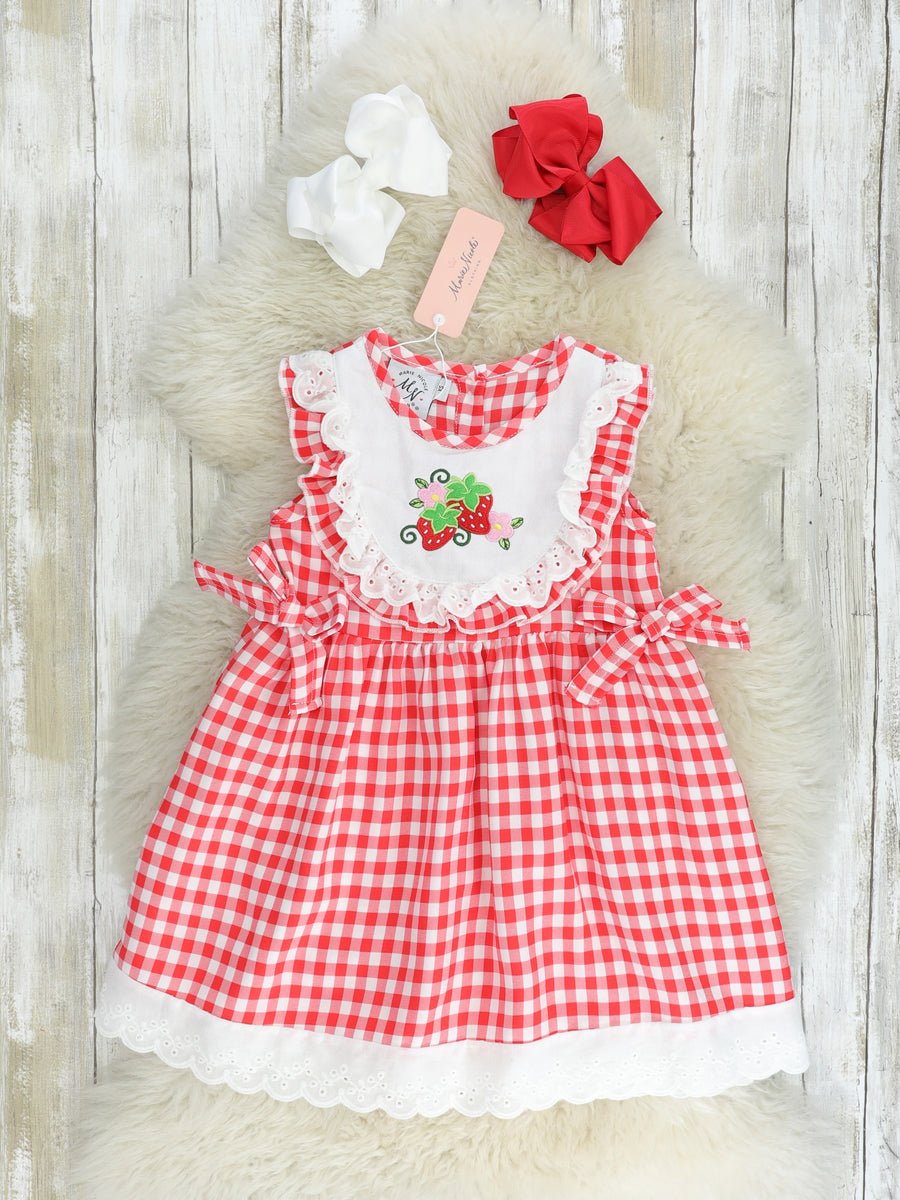 Red Gingham Strawberry Bib Collar Dress – Marie Nicole Clothing