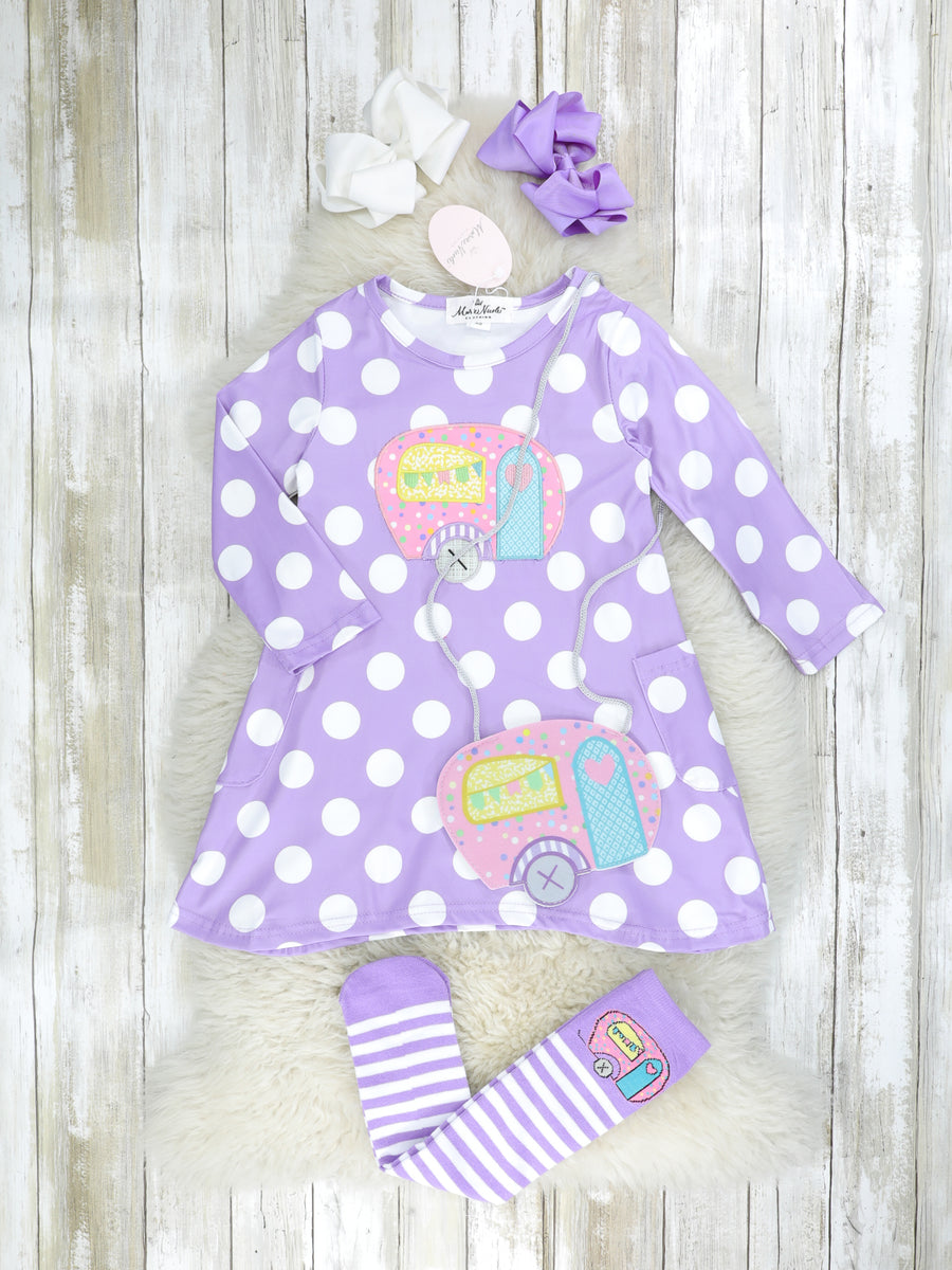 Purple Polka Dot Camper Dress – Marie Nicole Clothing