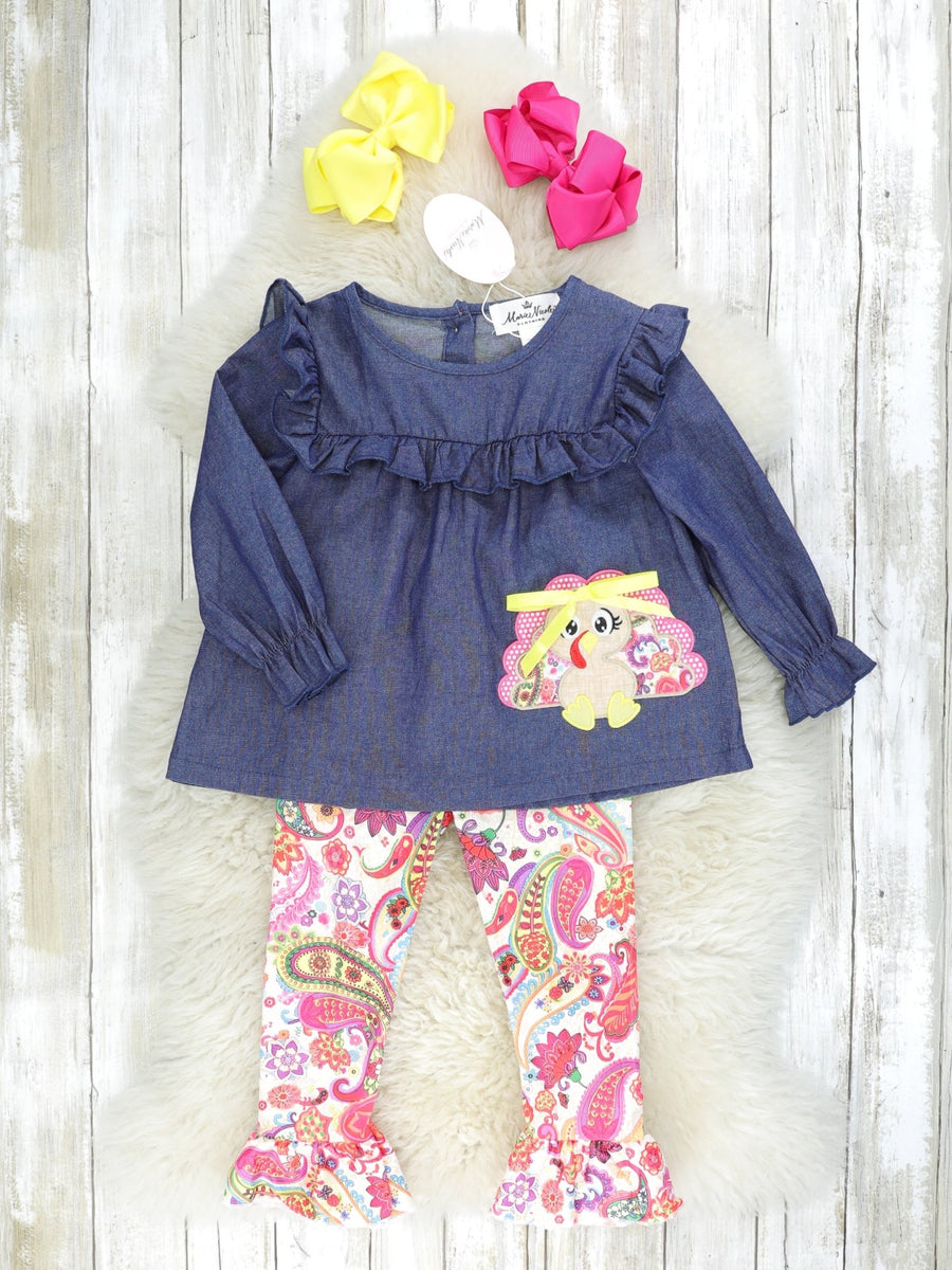 Pink Paisley Turkey Ruffle Outfit – Marie Nicole Clothing
