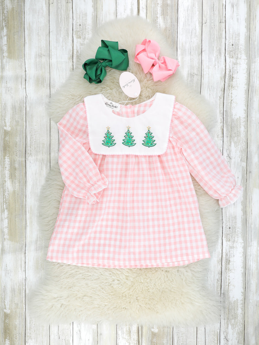 Pink Gingham Christmas Tree Bib Collar Dress – Marie Nicole Clothing
