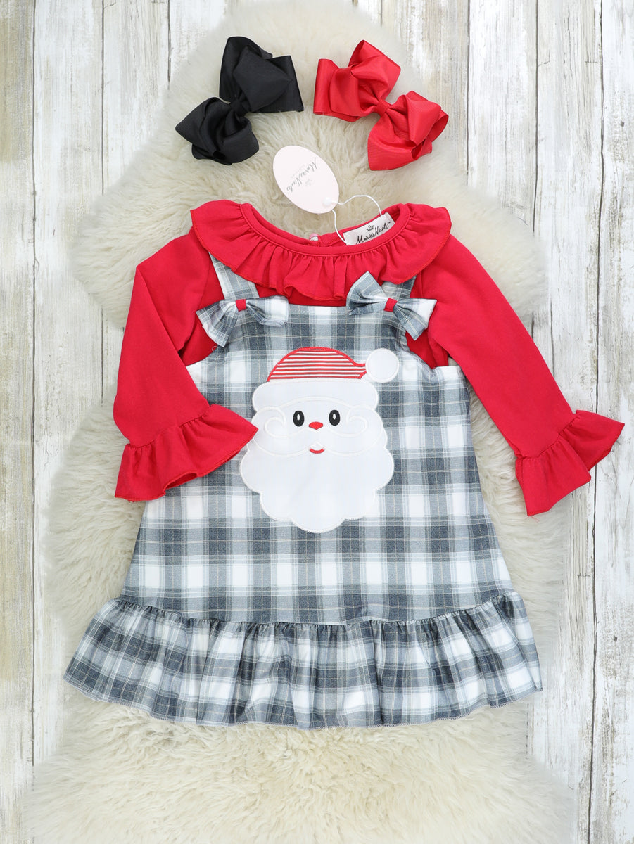 Black & White Plaid Santa Overall Dress Set – Marie Nicole Clothing