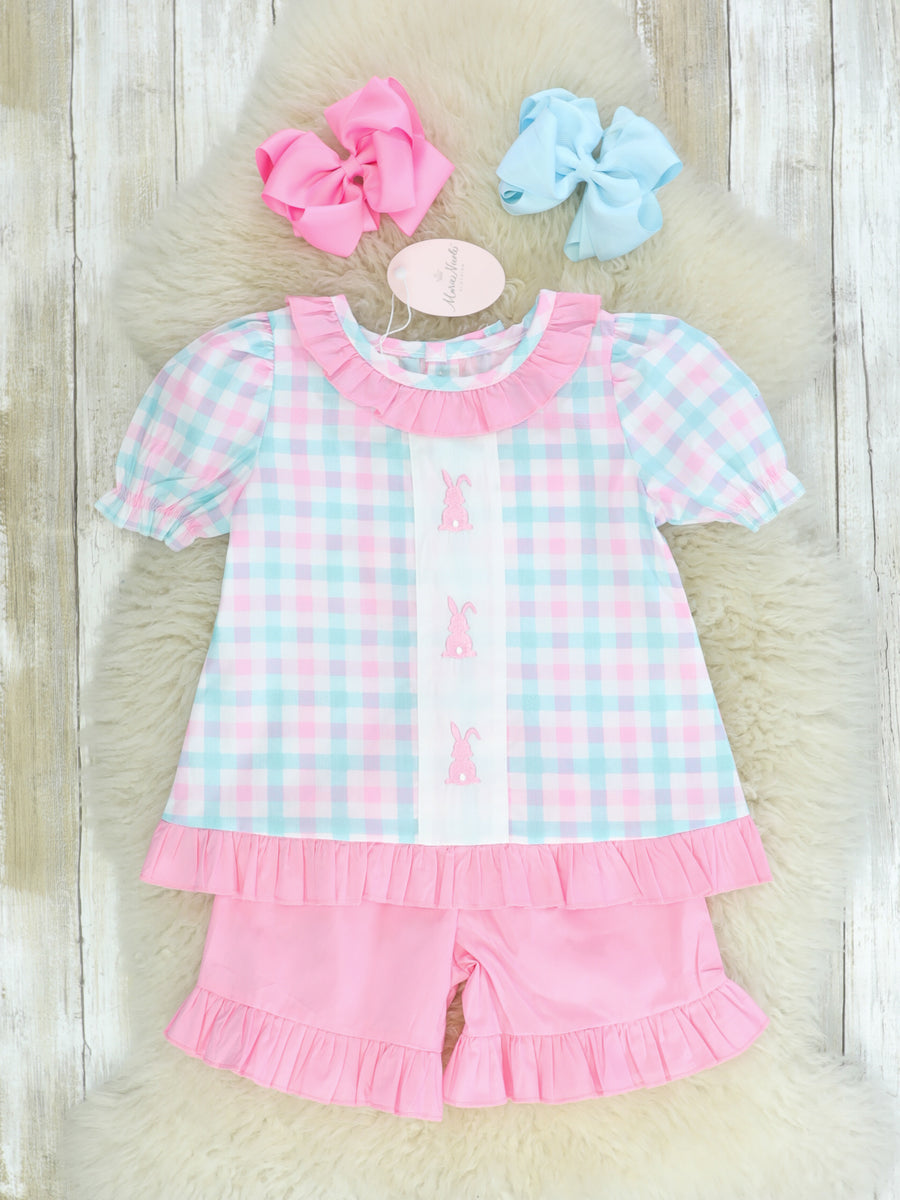 Pinky Check Bunny Ruffle Outfit – Marie Nicole Clothing