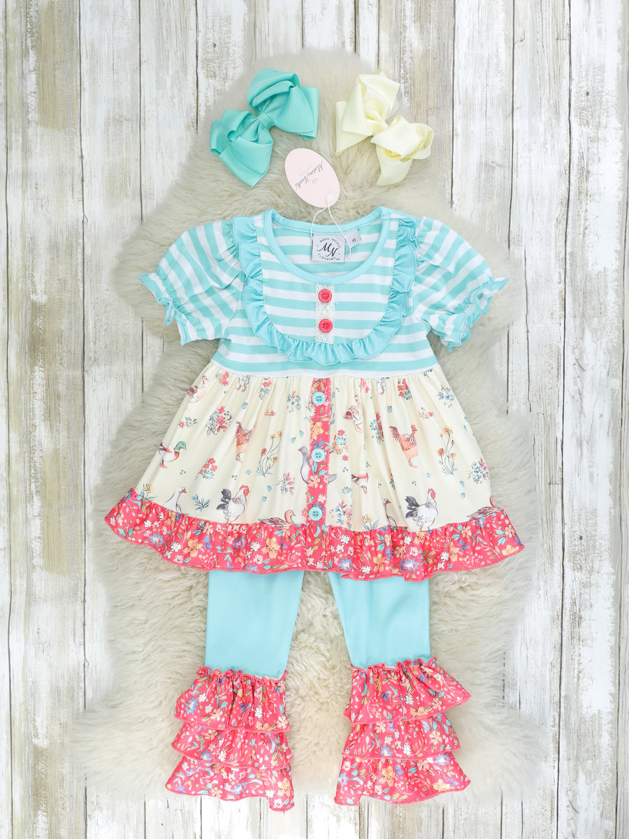 Blue Striped Flock Ruffle Outfit – Marie Nicole Clothing